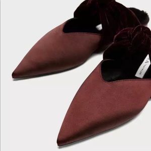 Zara | Shoes | Zara Backless Burgundy Velvet Shoes With Bow | Poshmark